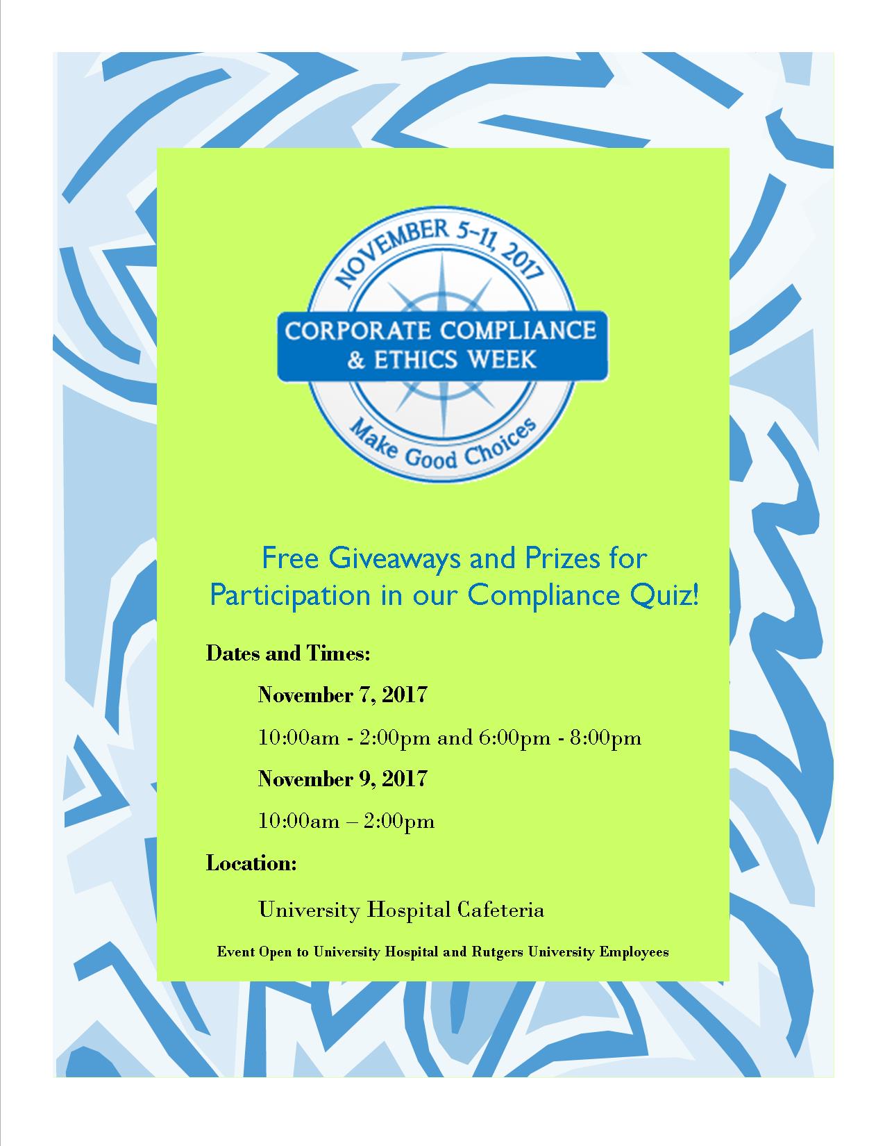 Corporate Compliance and Ethics Week, November 5-11, 2017 | University ...